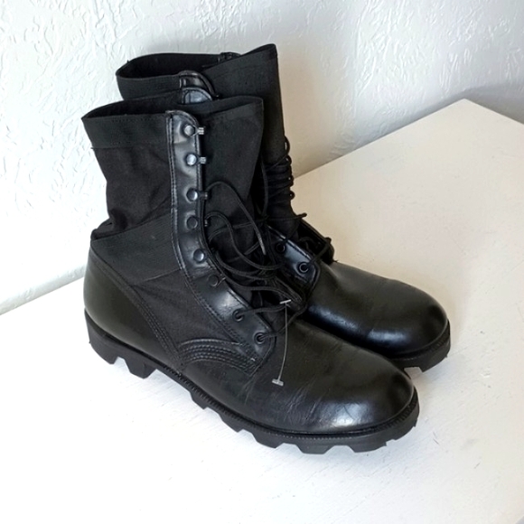 Shoes | Spike Protection Combat Lace Up Leather Canvas Black Boots Size ...
